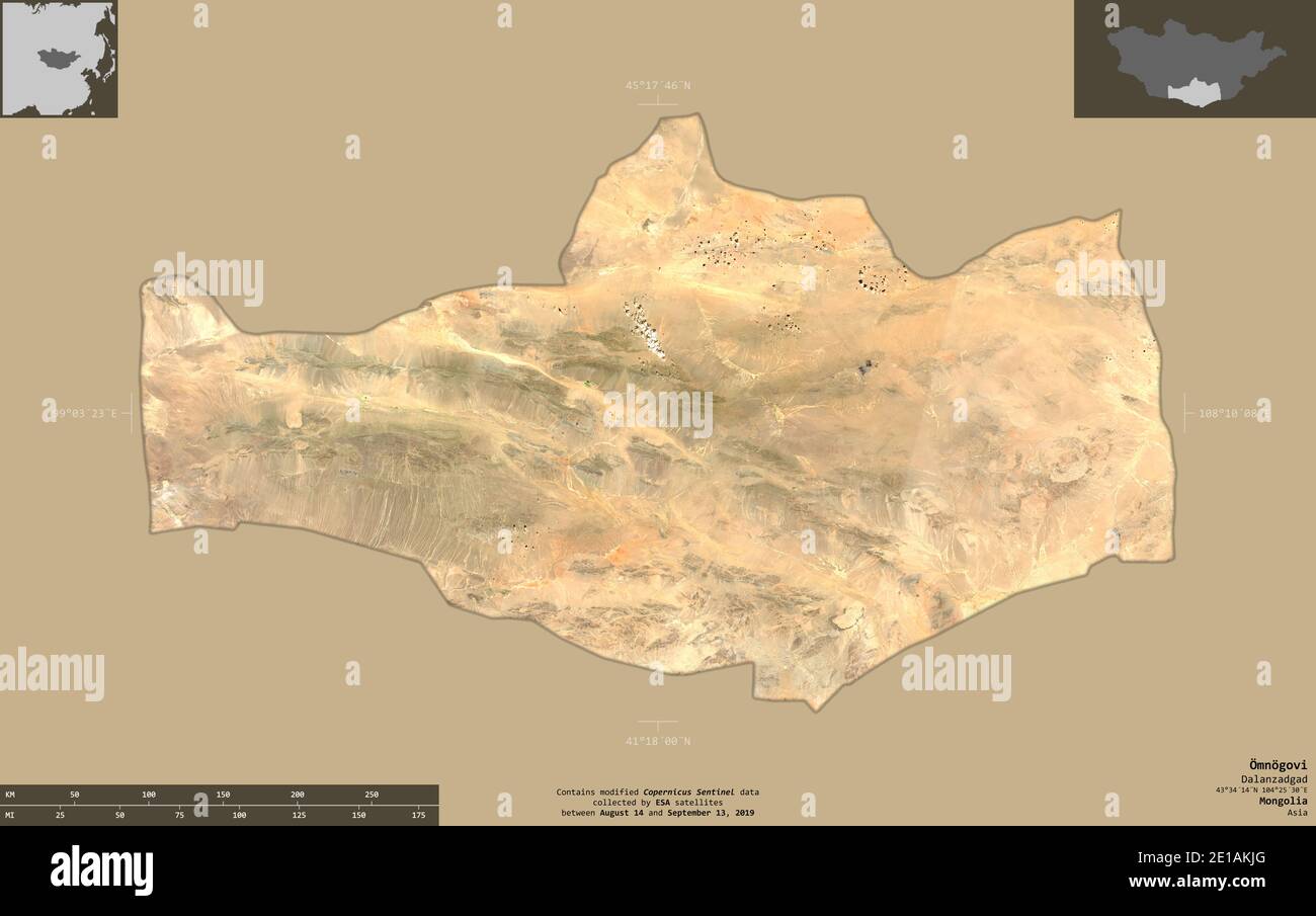 Omnogovi, province of Mongolia. Sentinel-2 satellite imagery. Shape ...