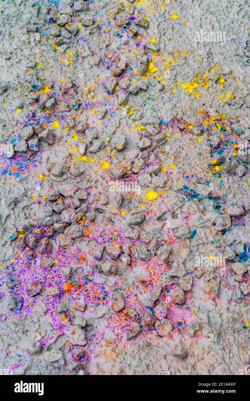 full frame abstract shot showing various colorful paint splatters on ...