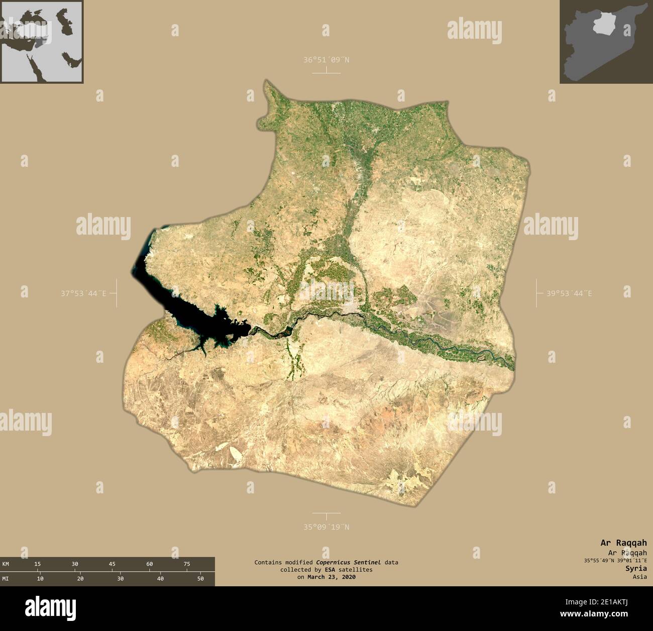 Ar Raqqah, province of Syria. Sentinel-2 satellite imagery. Shape ...