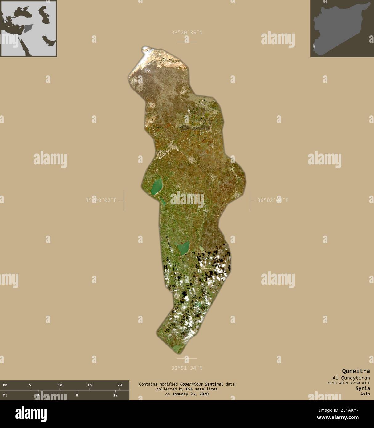Quneitra, province of Syria. Sentinel-2 satellite imagery. Shape ...