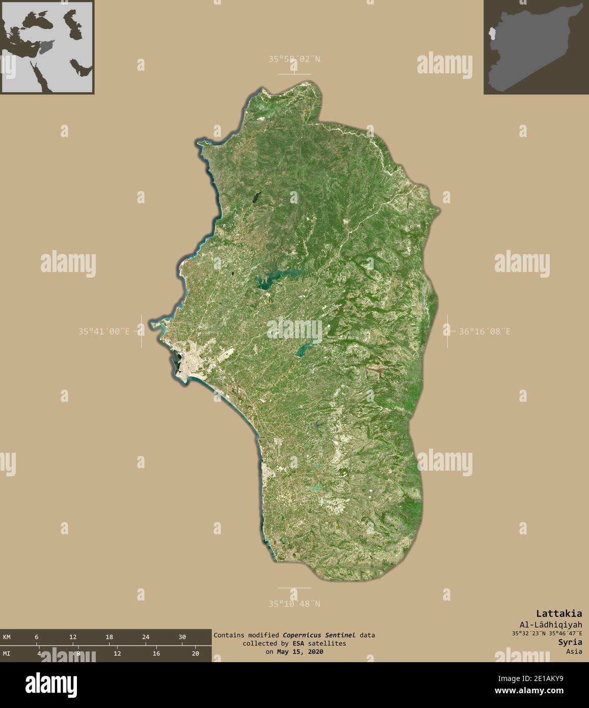 Lattakia, province of Syria. Sentinel-2 satellite imagery. Shape ...