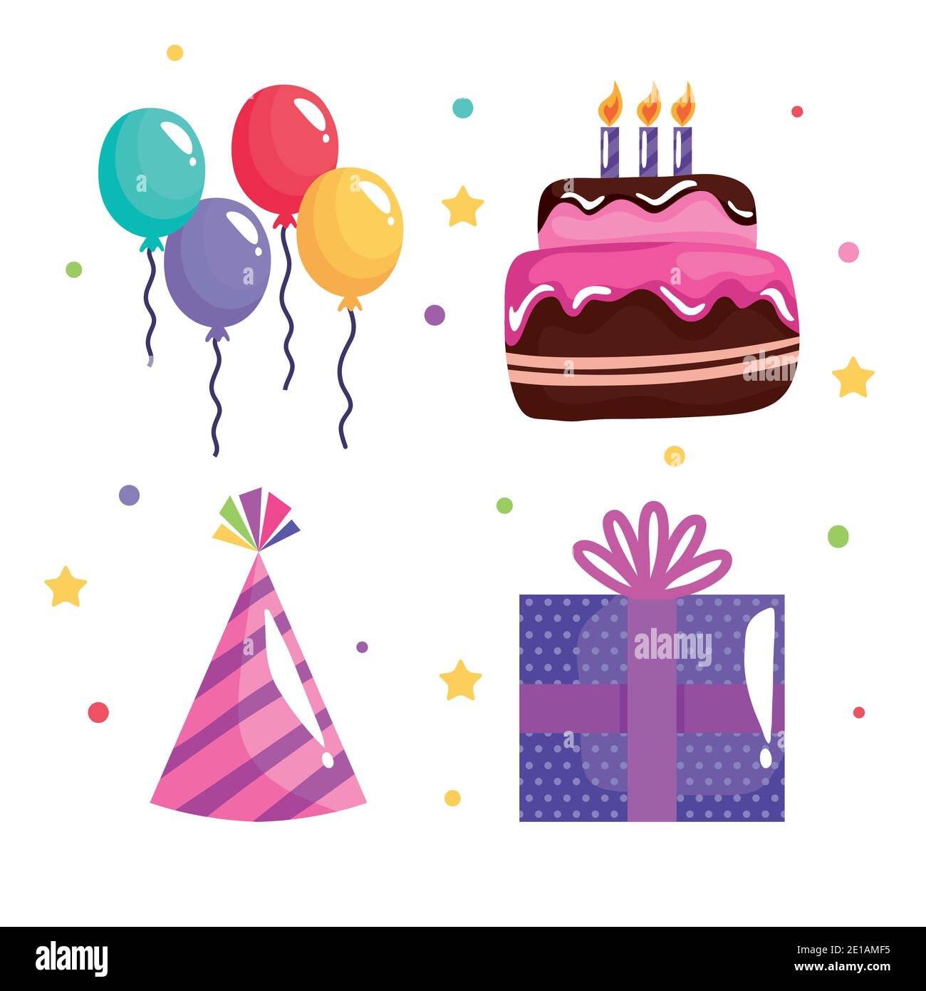 bundle of four party birthday celebration icons Stock Vector Image ...