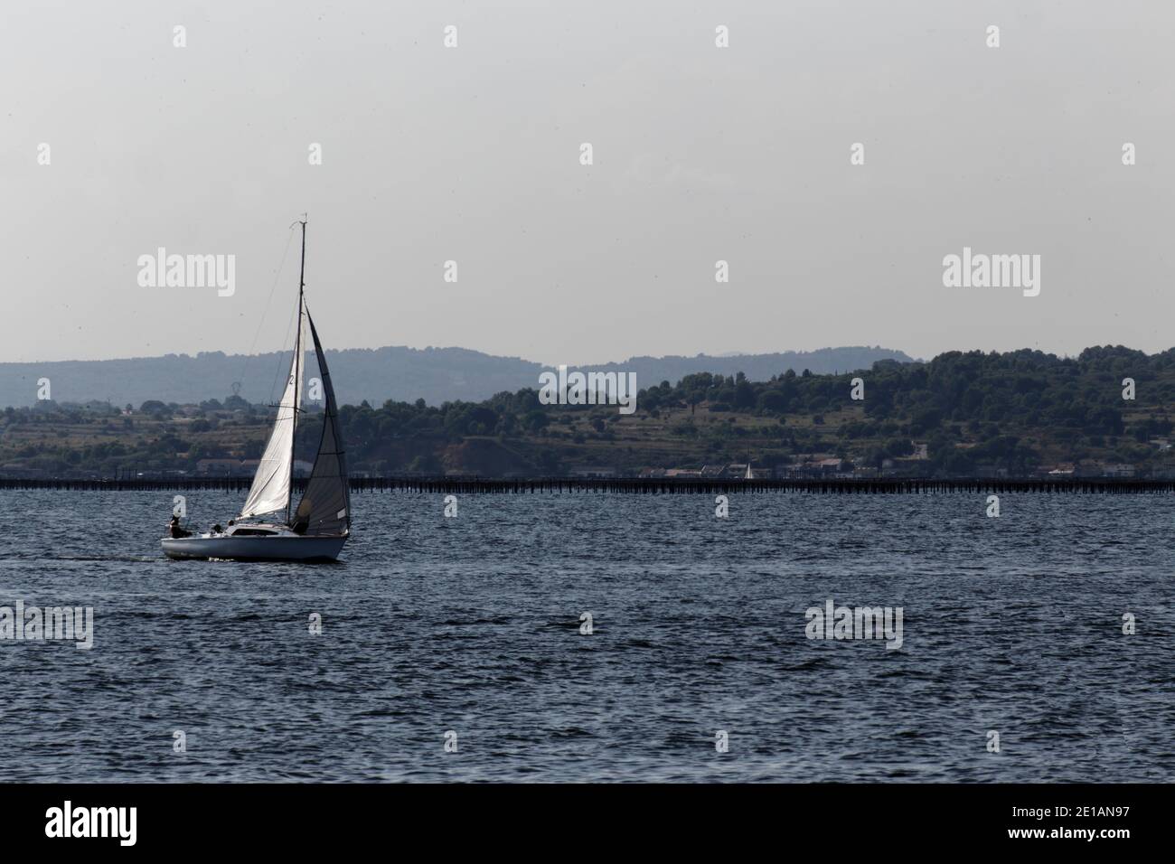 Sete, France, 2018. 12th, Aug,2018.View of the Thau lagoon with ...