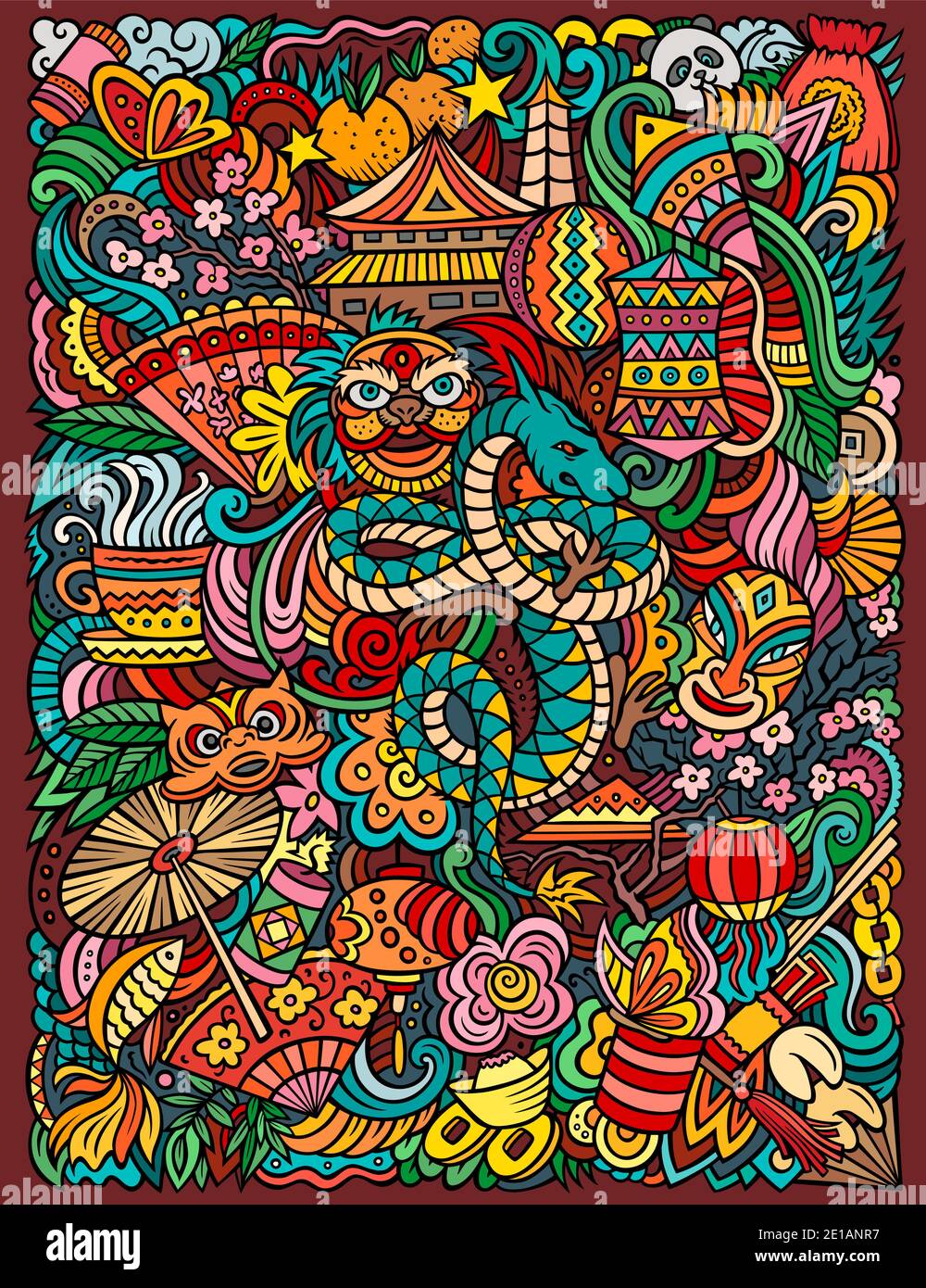 Chinese New Year hand drawn vector doodles illustration Stock Vector ...