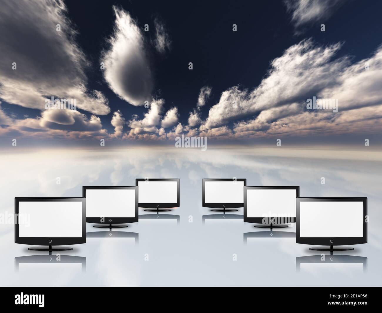 Empty flat panels in sky. 3D rendering Stock Photo - Alamy