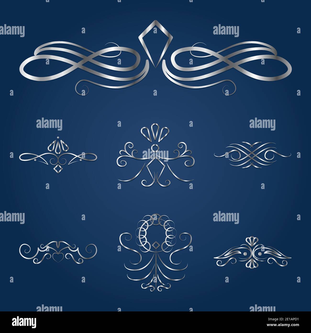 icon set of swirl dividers over blue background, line style, vector ...