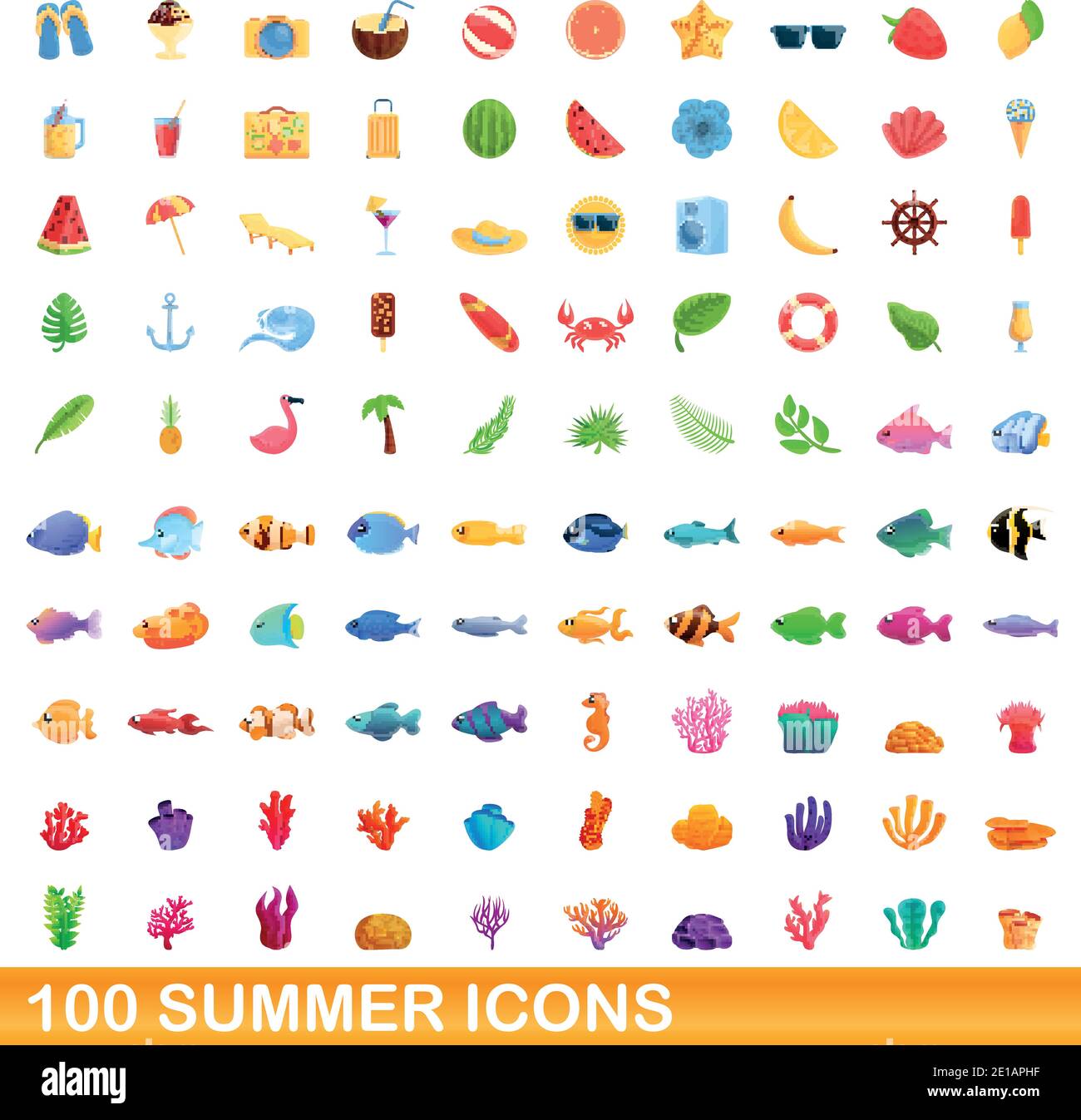 100 summer icons set. Cartoon illustration of 100 summer icons vector ...