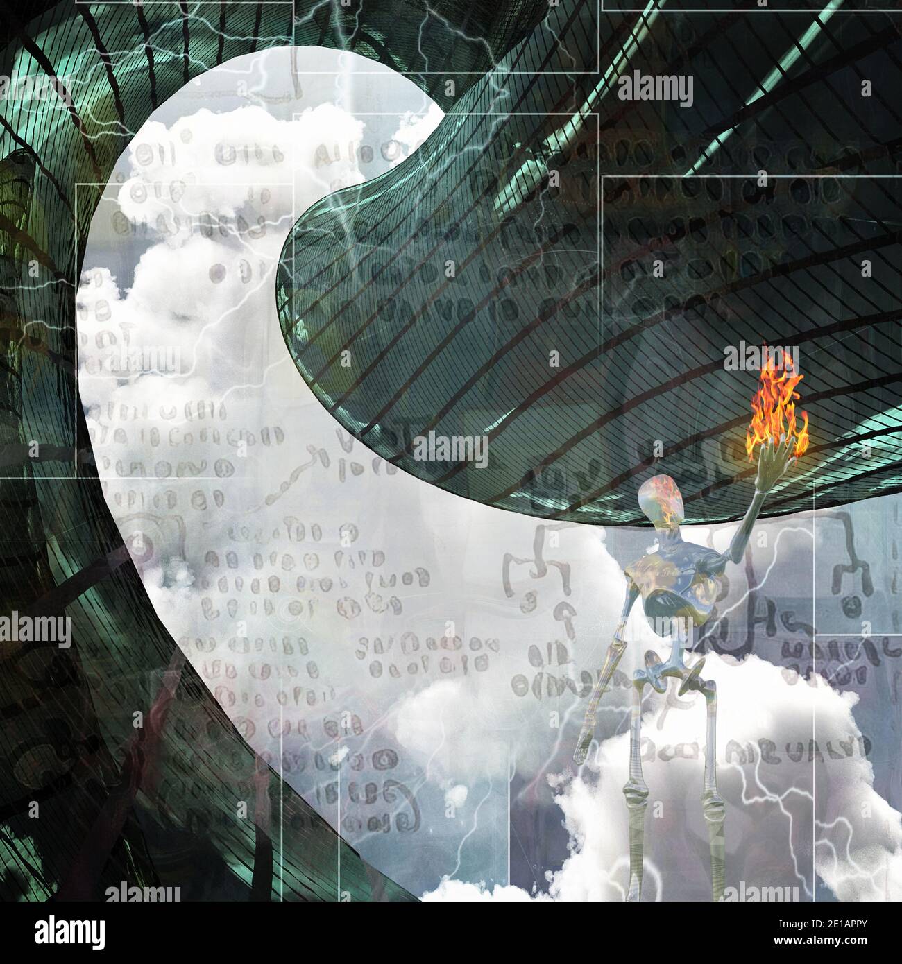 Robot with fire. 3D rendering Stock Photo - Alamy