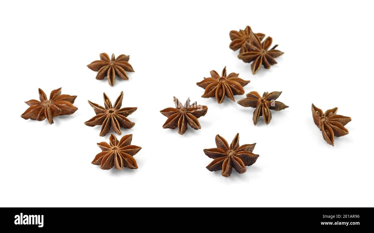 dry star anise fruits isolated on white. Star anise spice fruits and ...