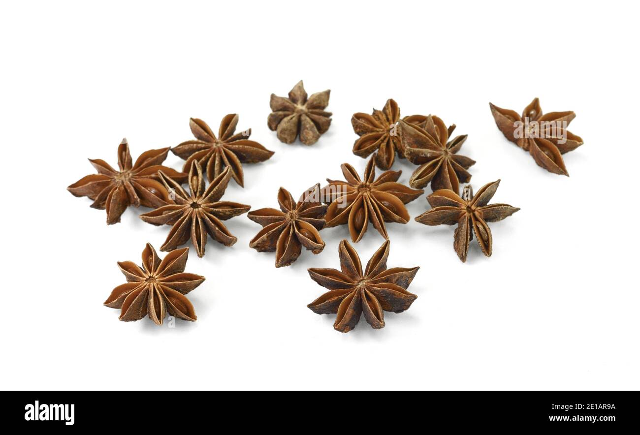 dry star anise fruits isolated on white. Star anise spice fruits and ...