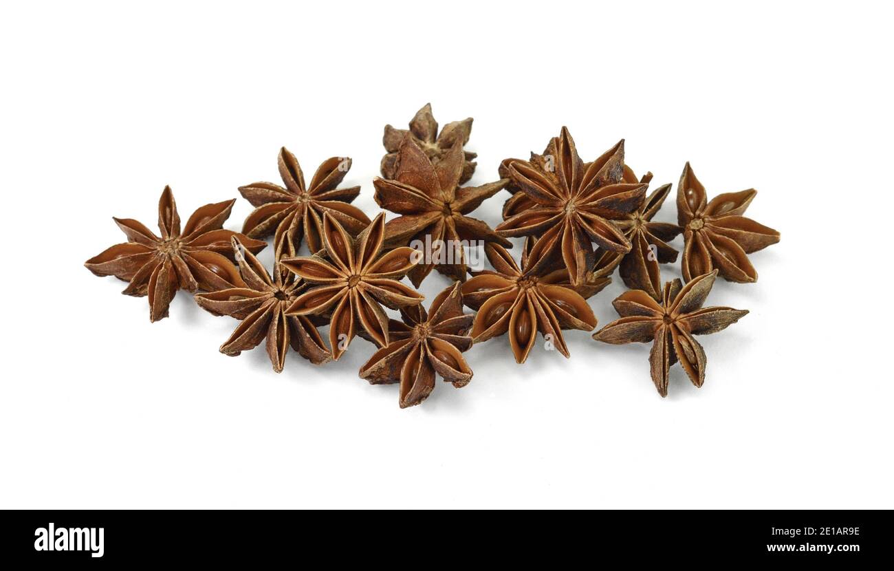 dry star anise fruits isolated on white. Star anise spice fruits and ...
