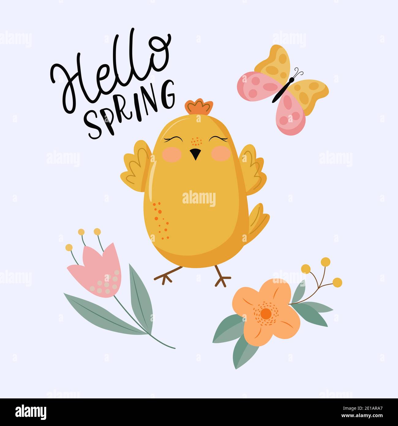 Set of spring elements - chick, flowers, butterfly Stock Vector Image ...