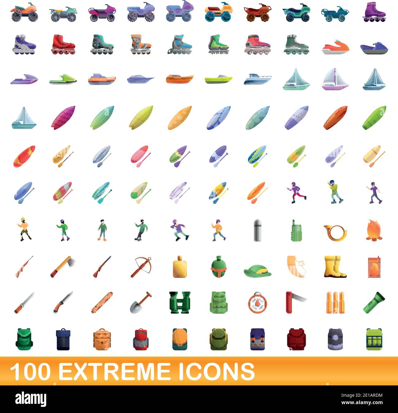 100 extreme icons set. Cartoon illustration of 100 extreme icons vector ...