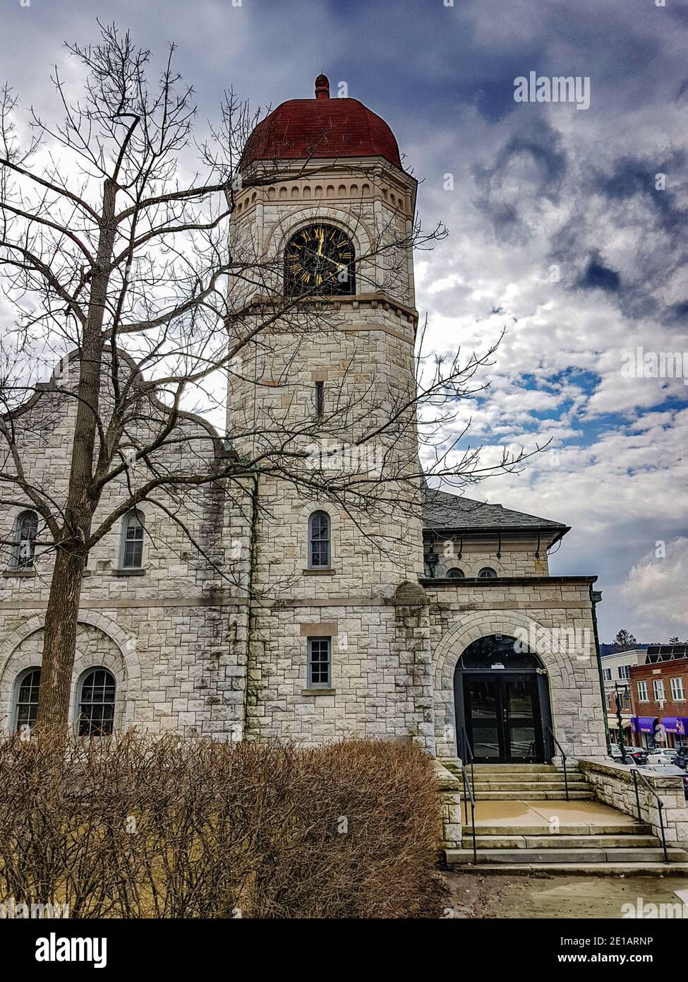 Clock tower inside college campus. Williamson College, MA, USA Stock ...