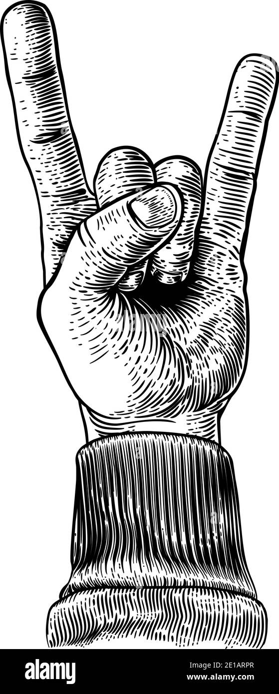 Heavy metal devil horns hand Black and White Stock Photos & Images - Alamy