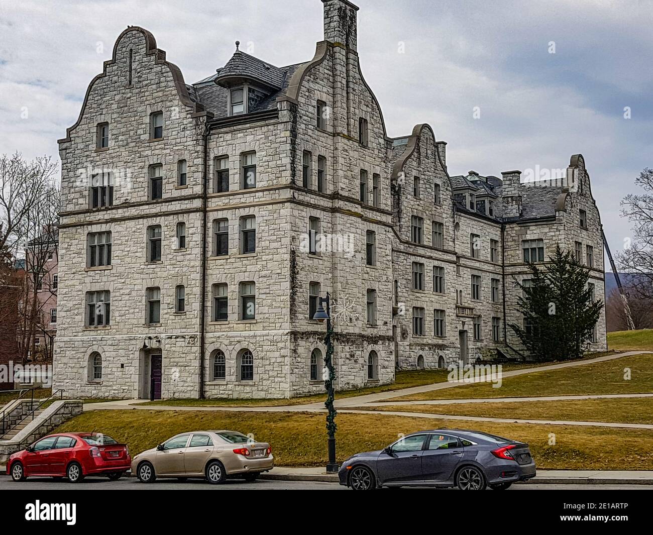 Majestic stone buildings inside college campus. Williamson College, MA ...