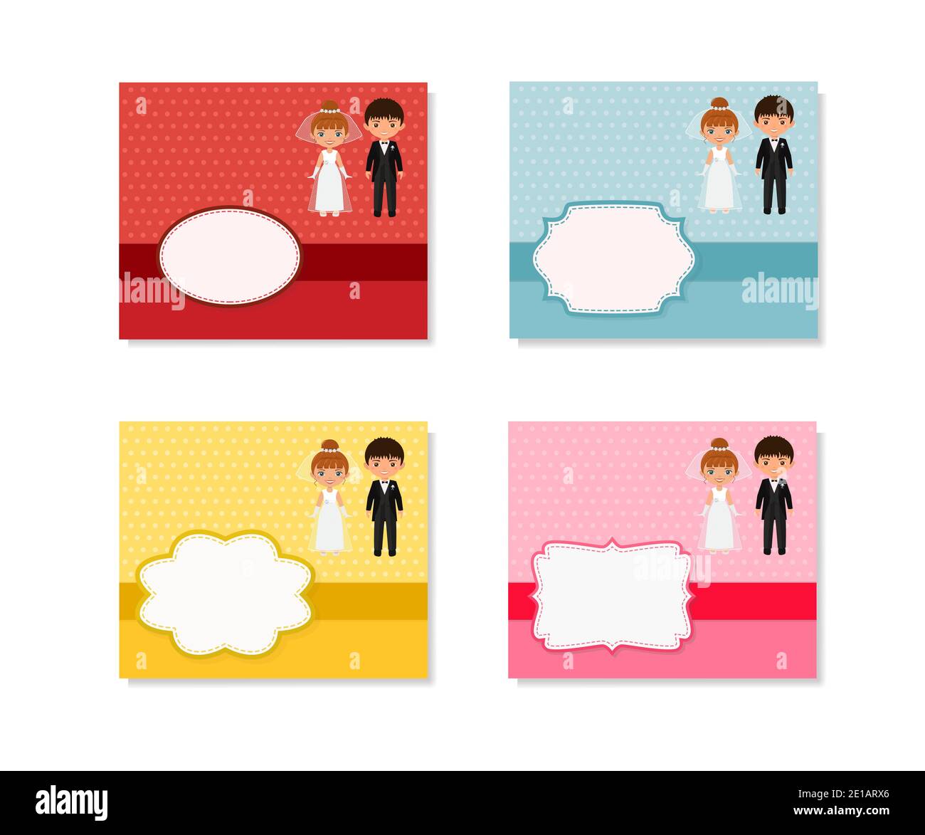 Set of wedding invitations. Place for your text. Cartoon flat style ...