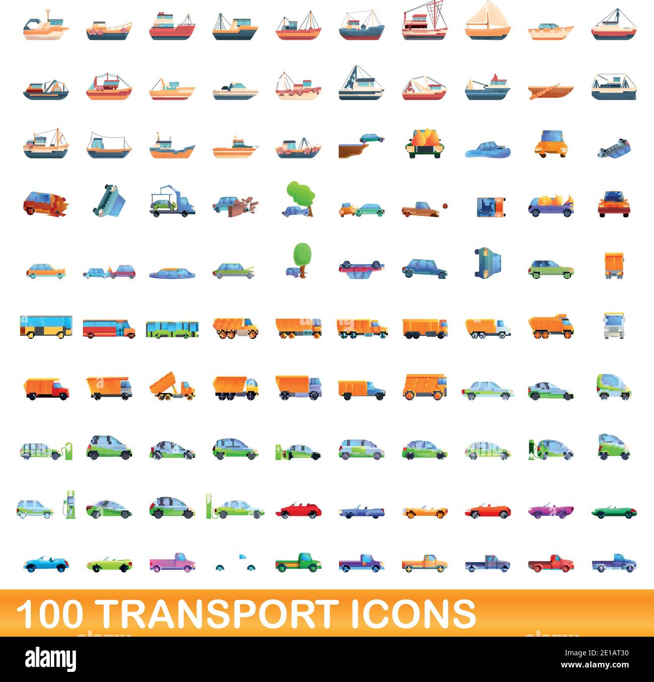 100 transport icons set. Cartoon illustration of 100 transport icons ...