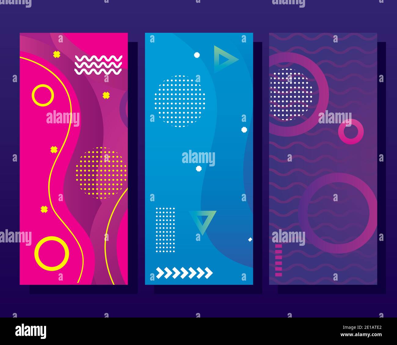 three set colors memphis abstract backgrounds with circles forms Stock ...