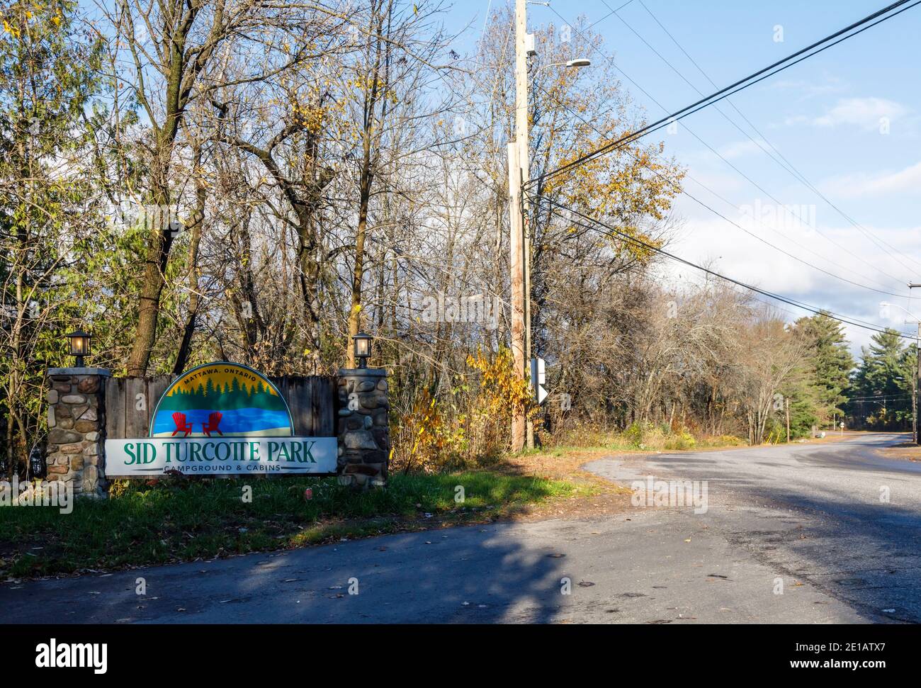 A sign for Sid Turcotte Park in the Town of Mattawa, Nipissing District ...
