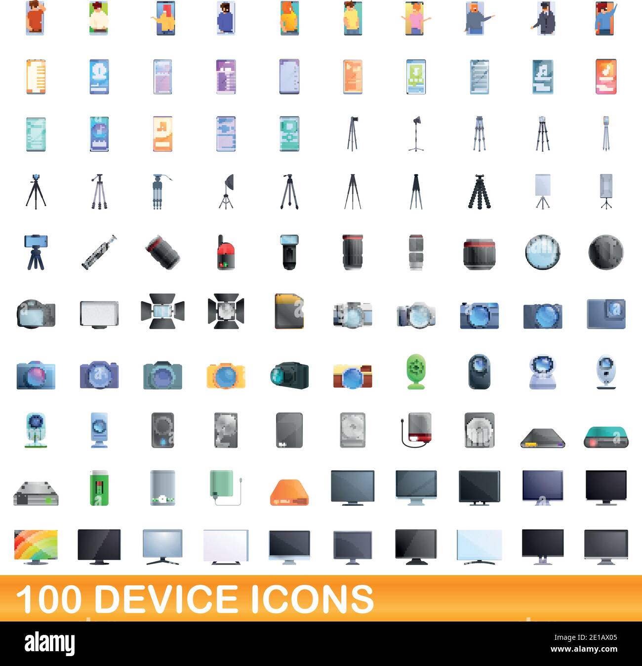 100 device icons set. Cartoon illustration of 100 device icons vector ...