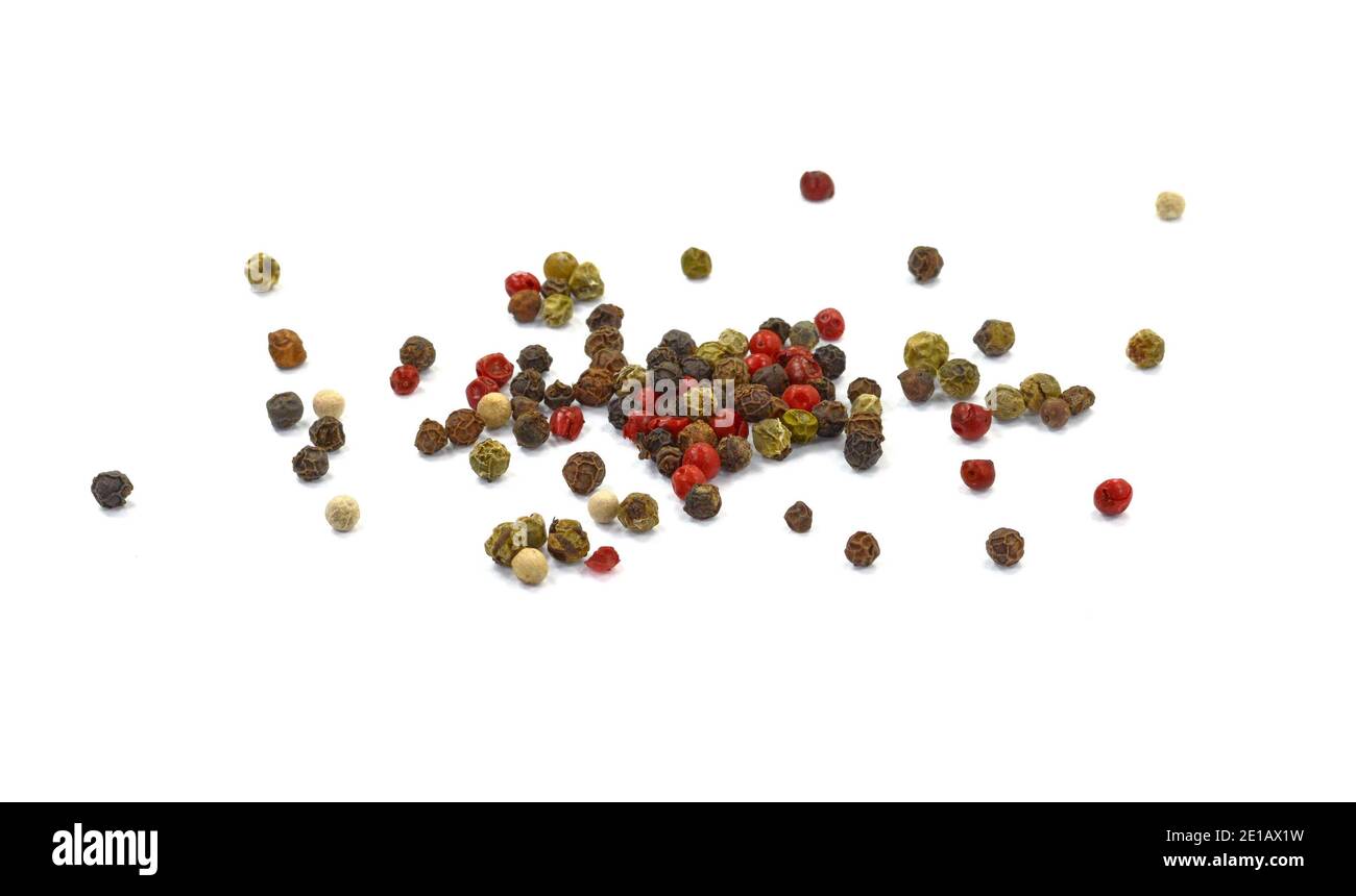 Spice of multicolored pepper isolated on white background Stock Photo ...
