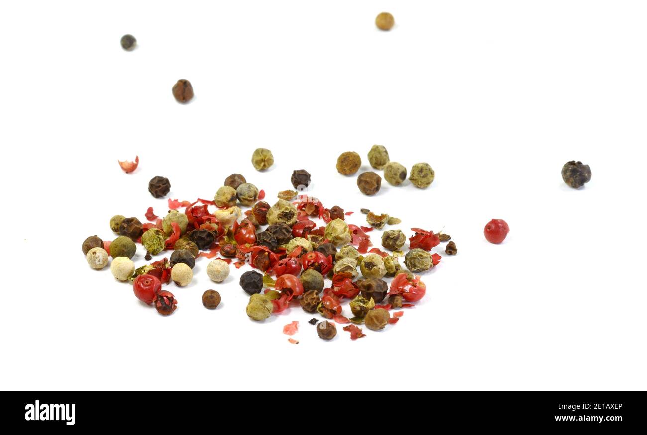 Spice of multicolored pepper isolated on white background Stock Photo ...