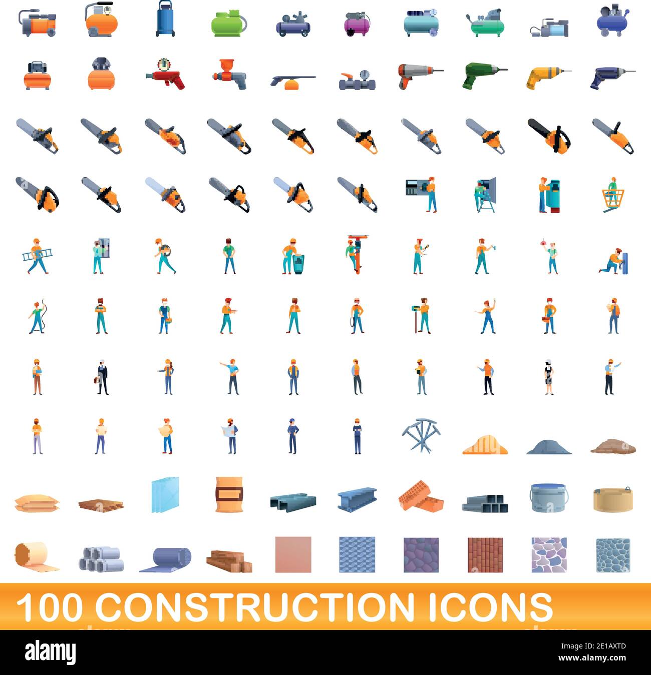 100 construction icons set. Cartoon illustration of 100 construction ...
