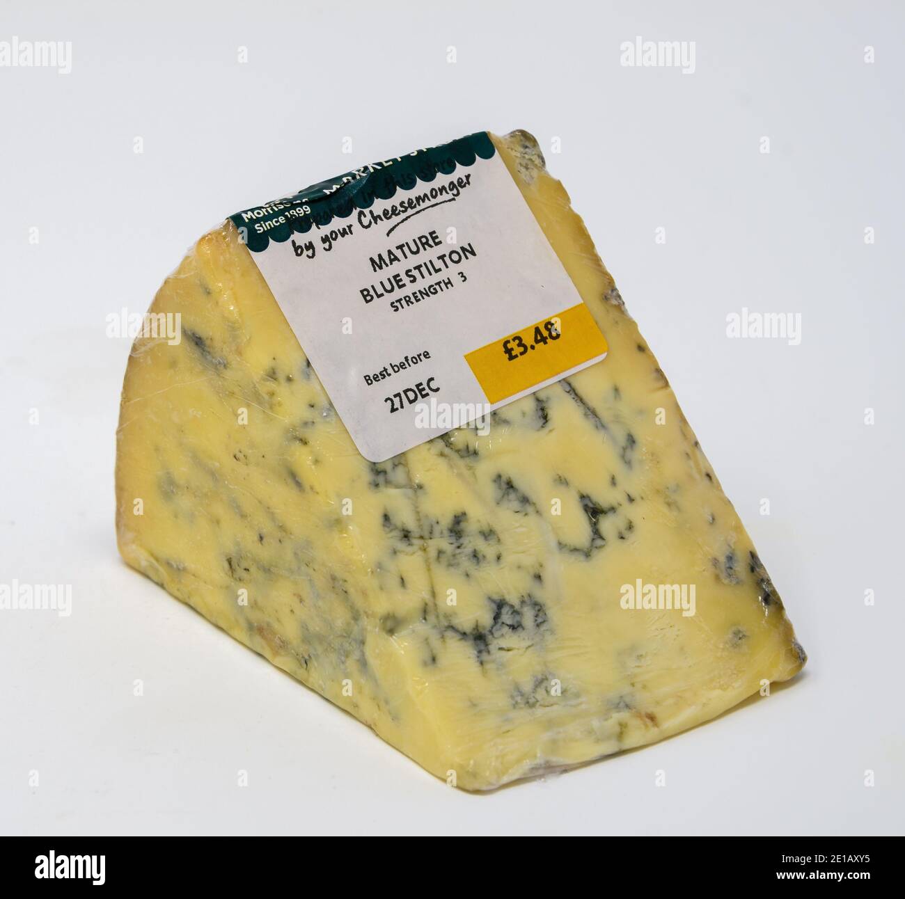 Packet of Morrisons Blue Stilton Cheese Stock Photo - Alamy
