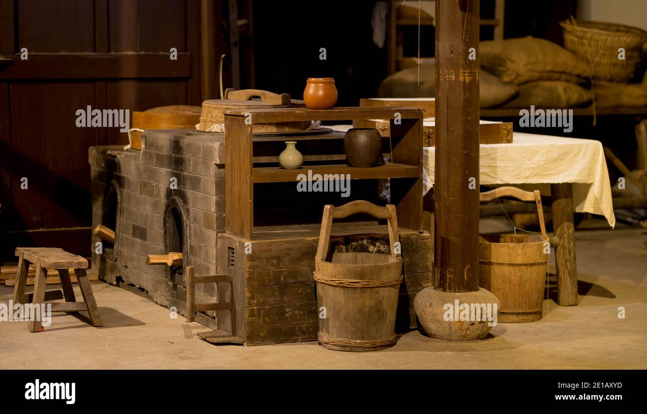 The one of old chinese style kitchen in part or the Old village screen ...