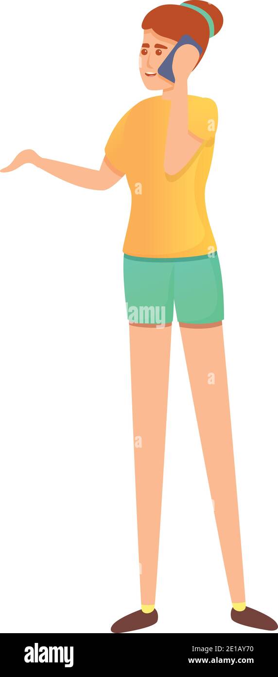 Mother talking at phone icon. Cartoon of mother talking at phone vector ...