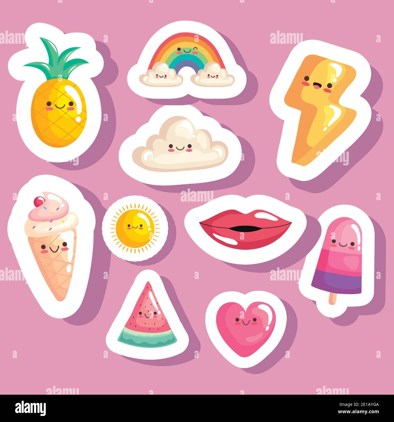 bundle of ten kawaii stickers characters Stock Vector Image & Art - Alamy
