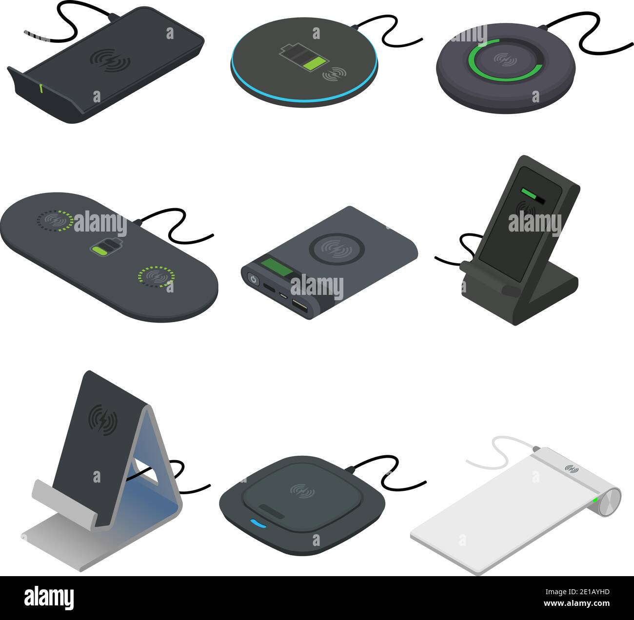 Wireless charger icons set. Isometric set of wireless charger vector ...