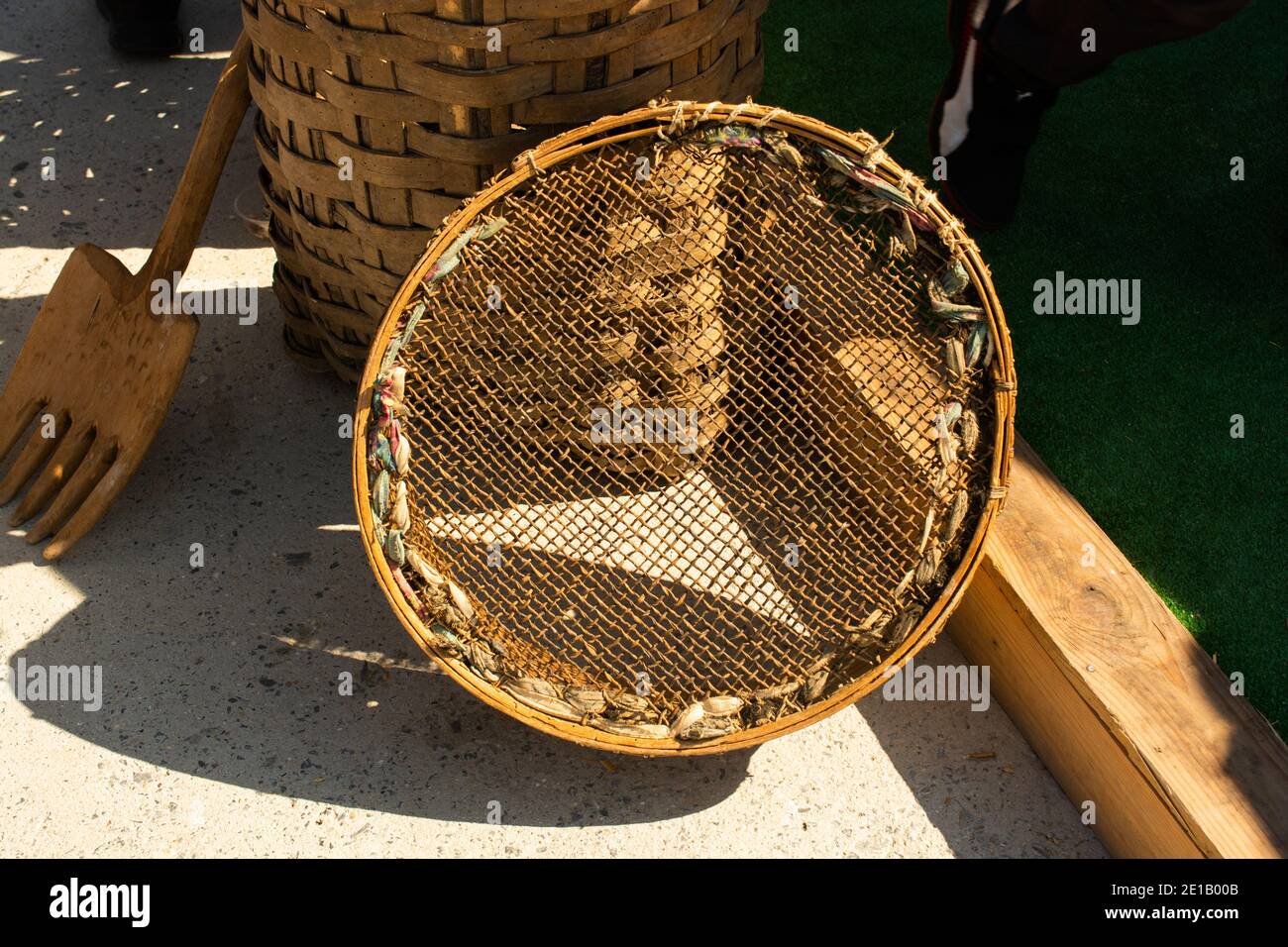 Traditional type sieves made of wood Stock Photo - Alamy