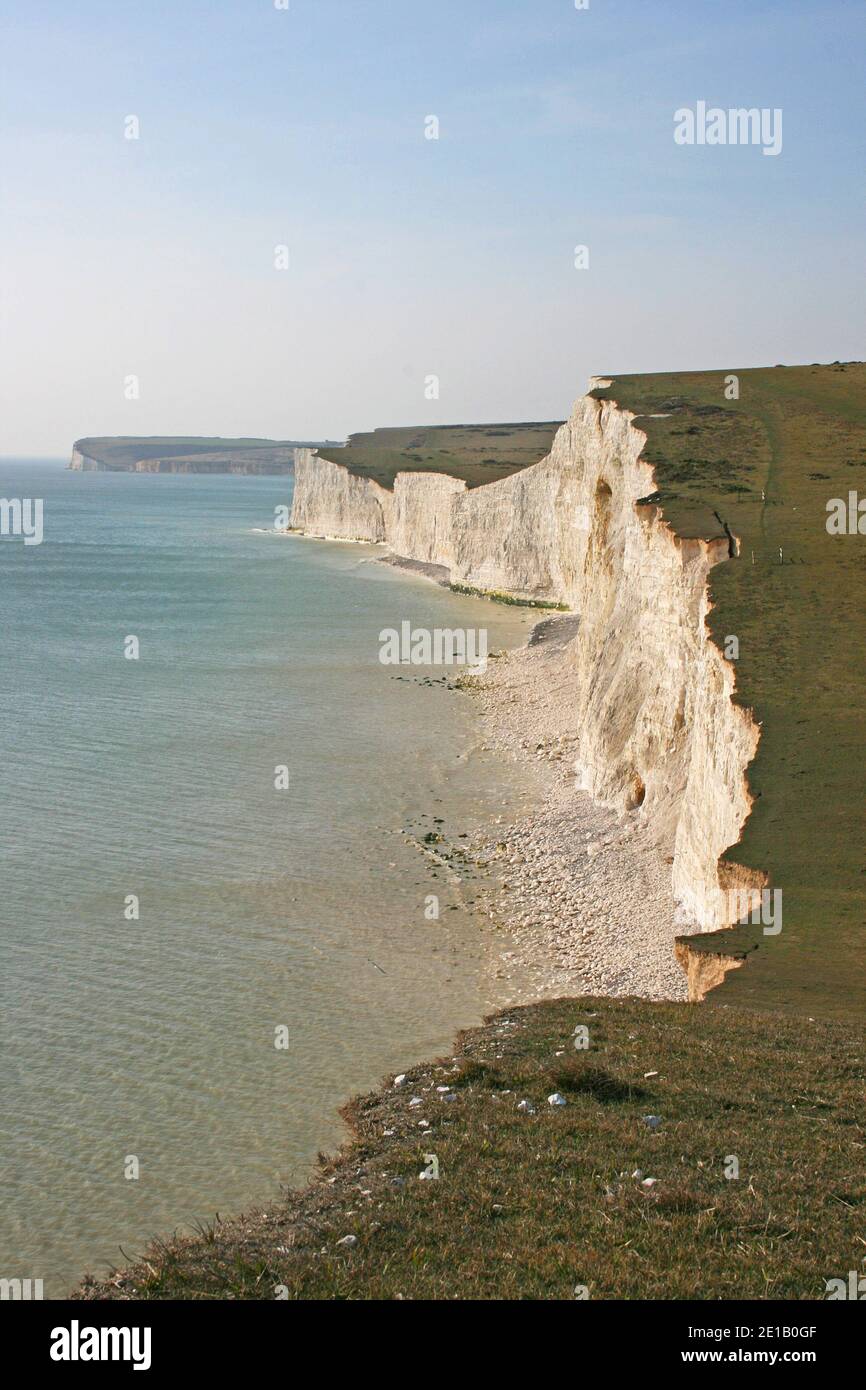 View along part of the Seven Sisters chalk cliffs near Birling Gap on ...