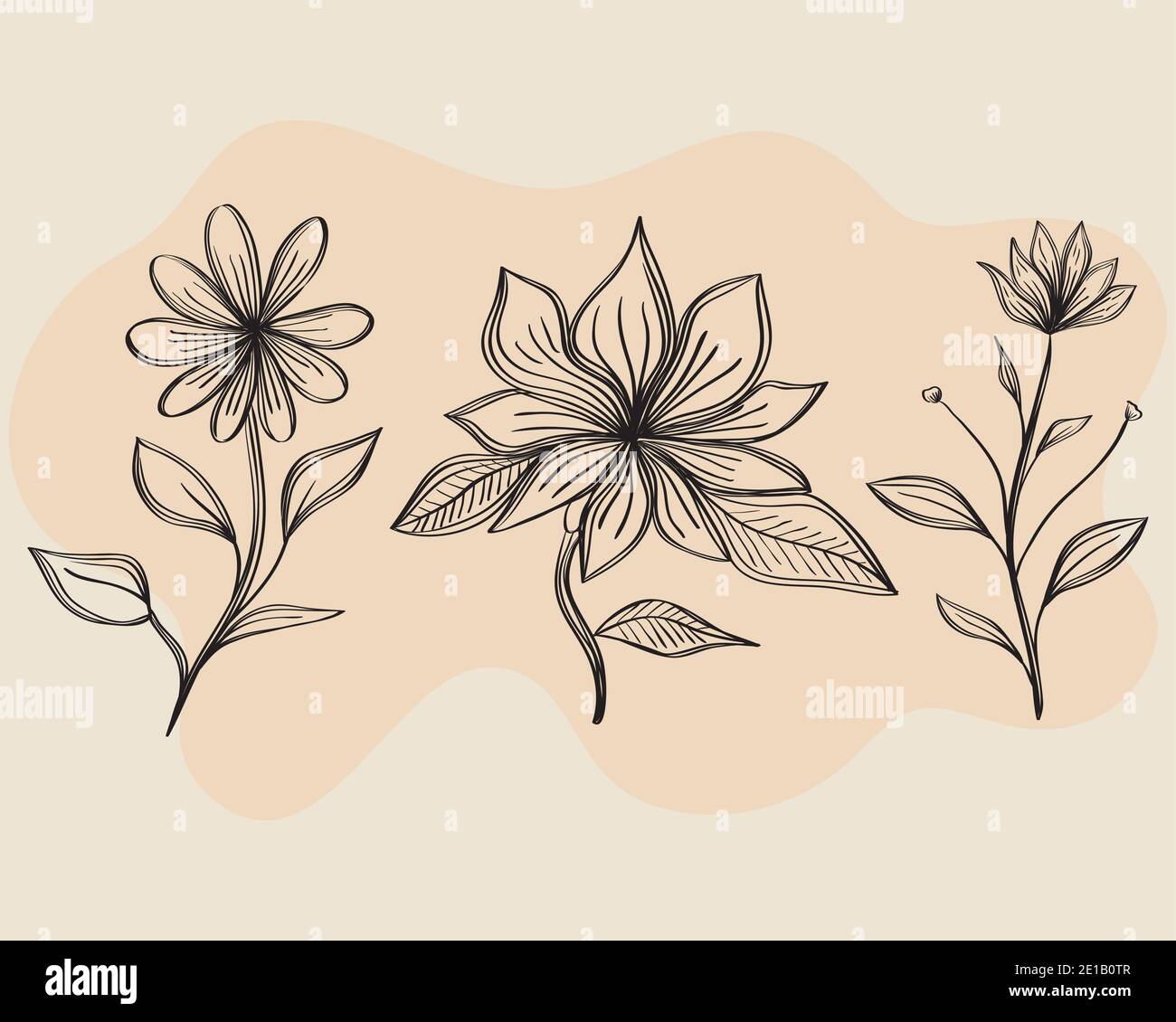 bundle of three flowers drawing nature ecology icons Stock Vector Image ...