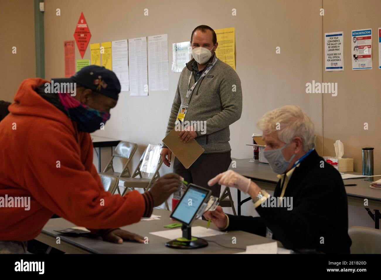 Woodstock, GA, USA. 5th Jan, 2021. Dana Zajac, a volunteer poll watcher ...