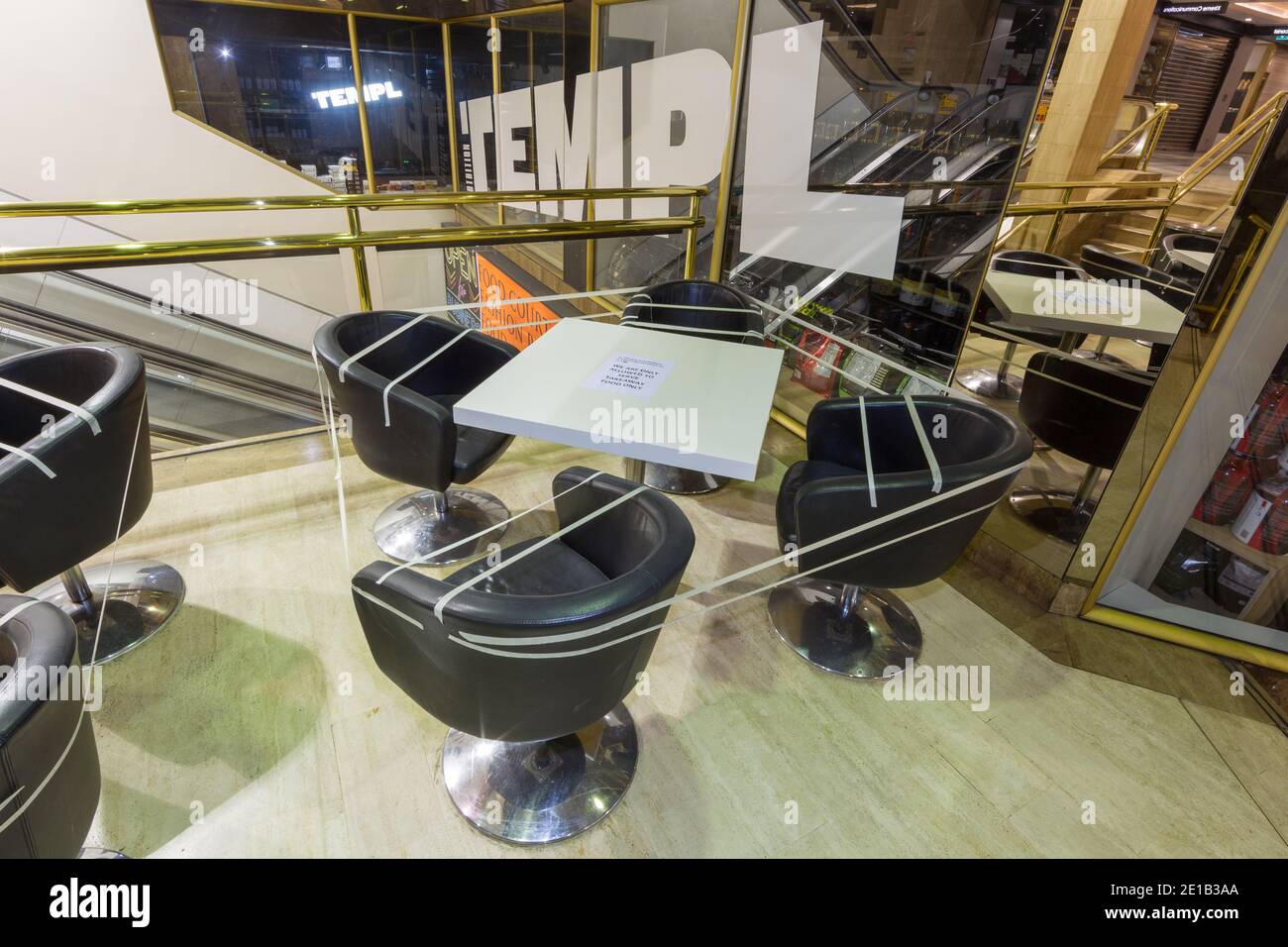 Empty restaurant and takeaway seating in the foodcourt of the Hunter ...