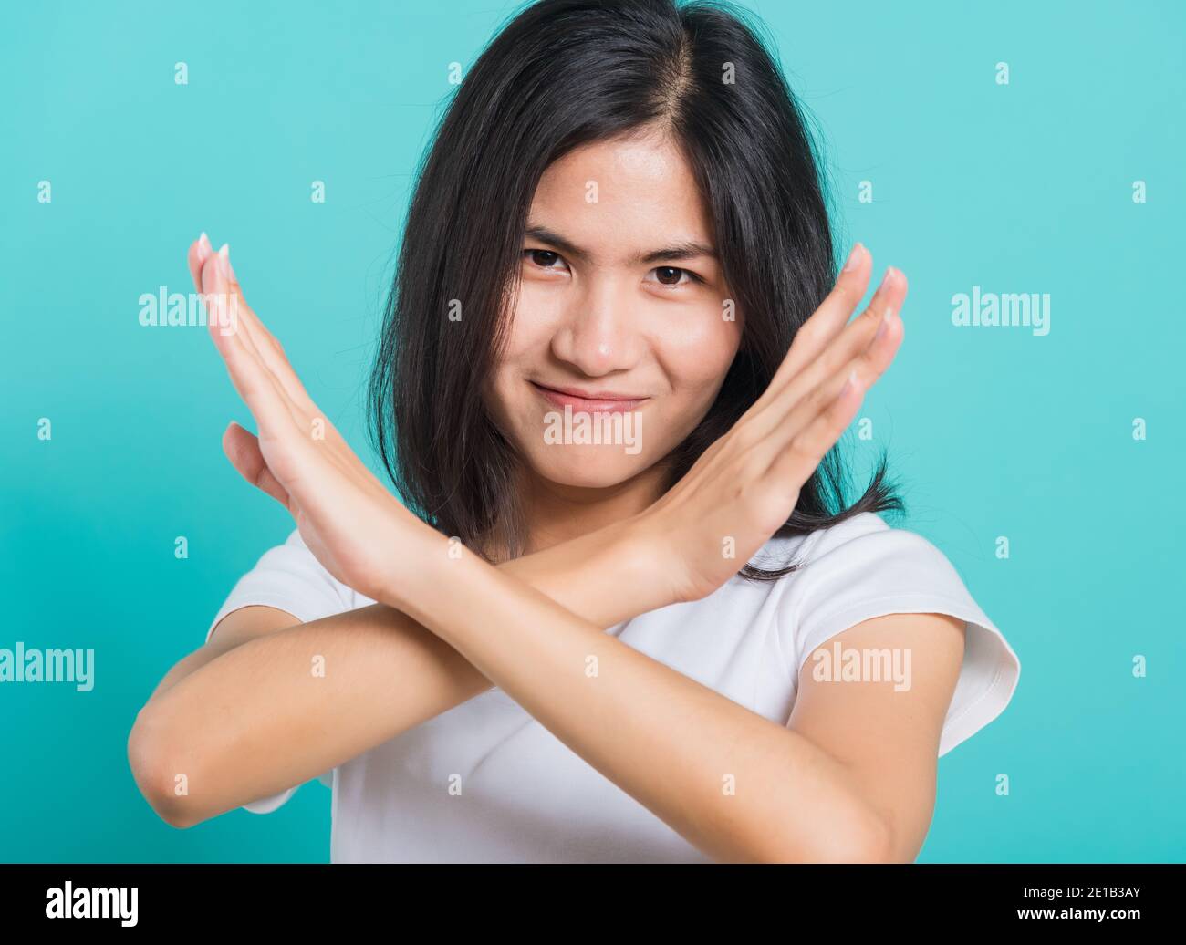 Portrait happy Asian beautiful young woman unhappy or confident ...