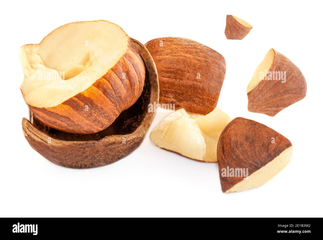 Crushed hazelnuts isolated on white background. Hazelnut macro. High ...