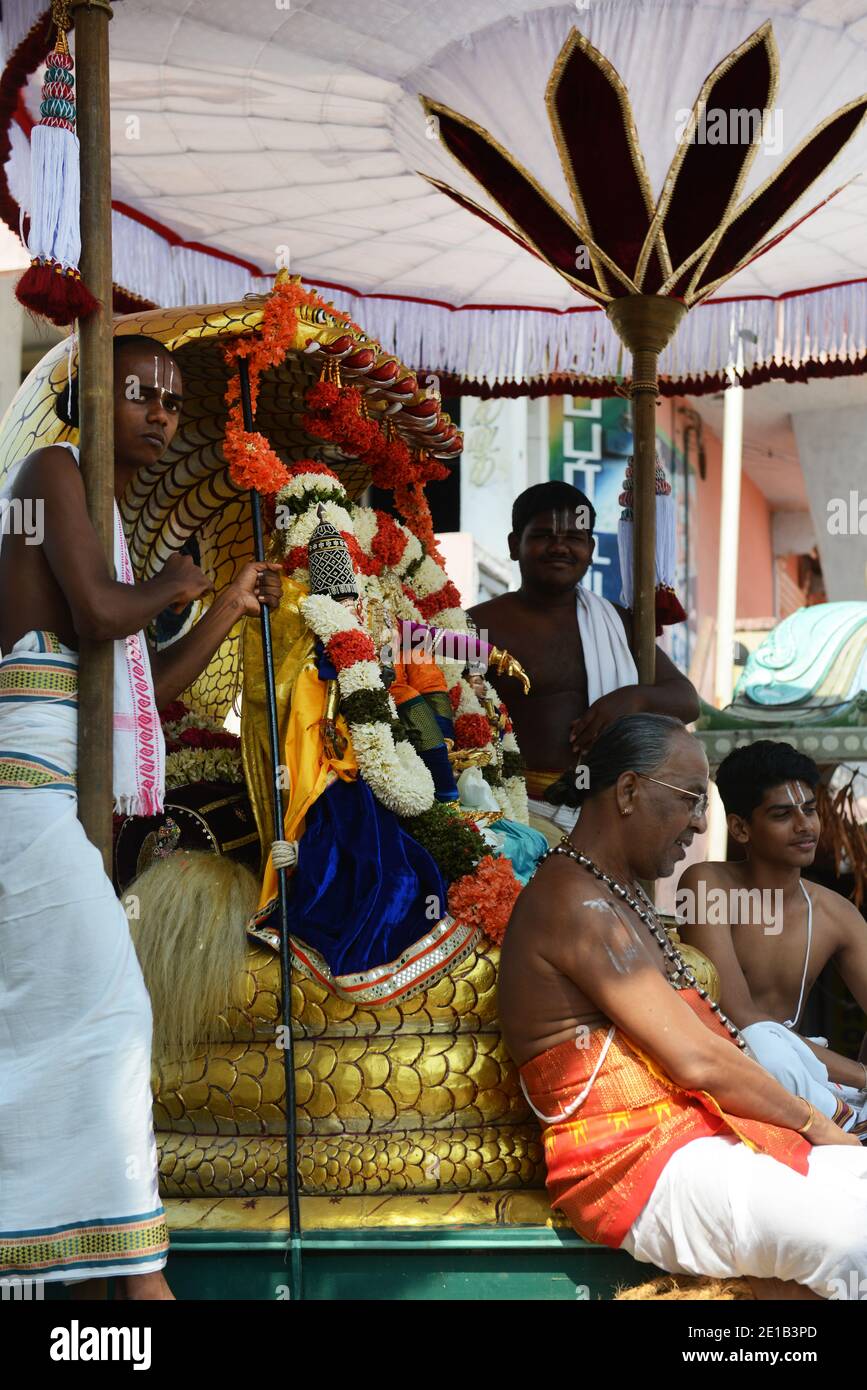 Sthalasayana Peruma temple car procession in the streets of ...