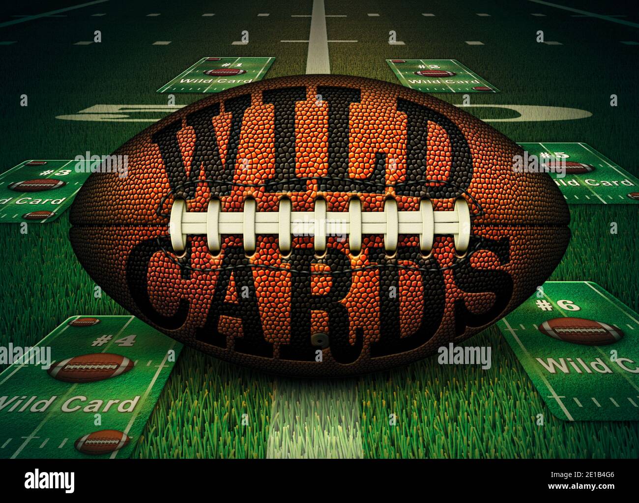 Football with WILD CARDS embossed onto it and wild card trading cards ...