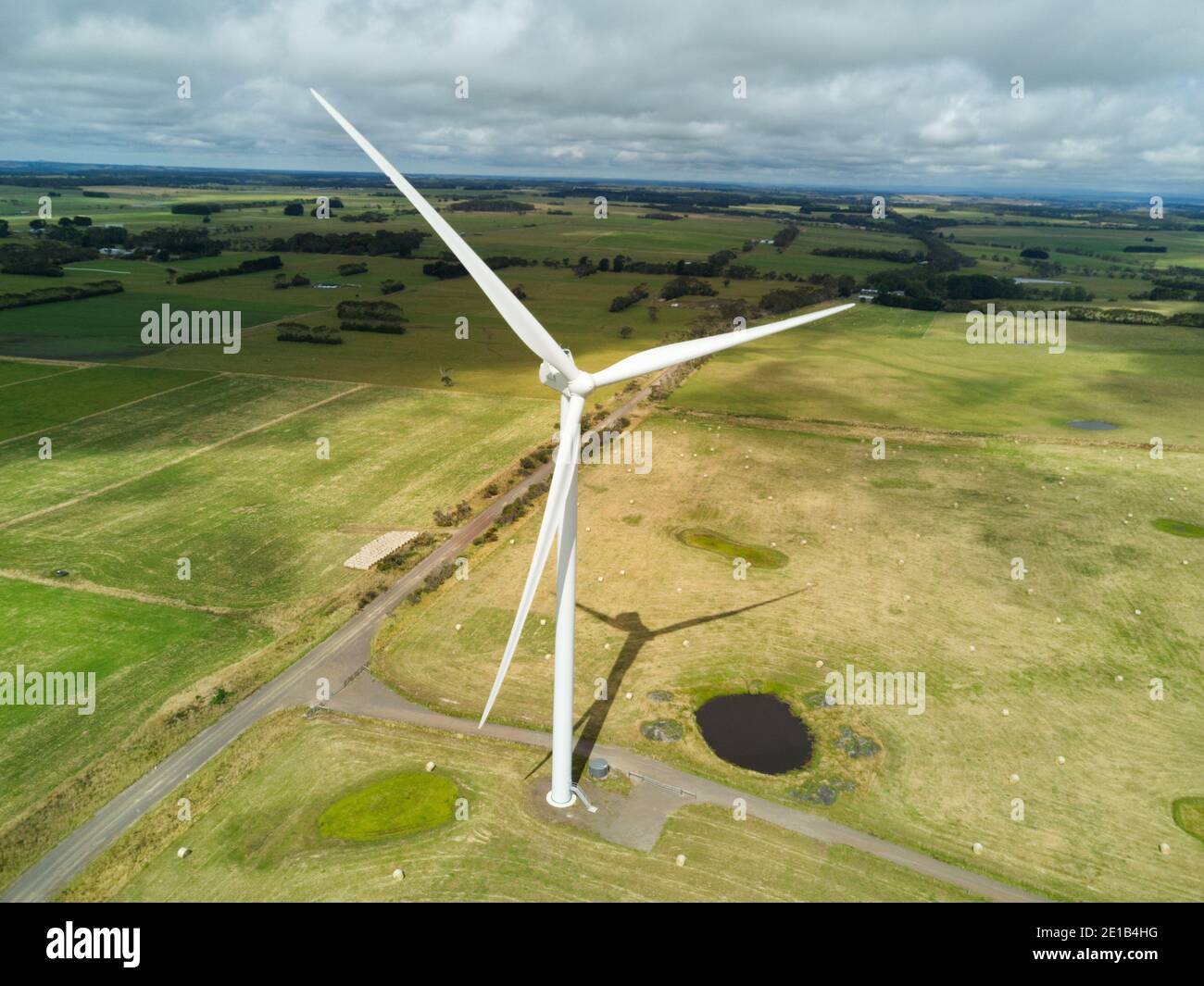 Aerial wind turbine view from above of wind farm in Victoria, Australia ...