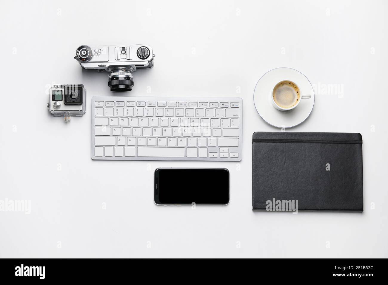Composition with computer keyboard and different modern devices on ...
