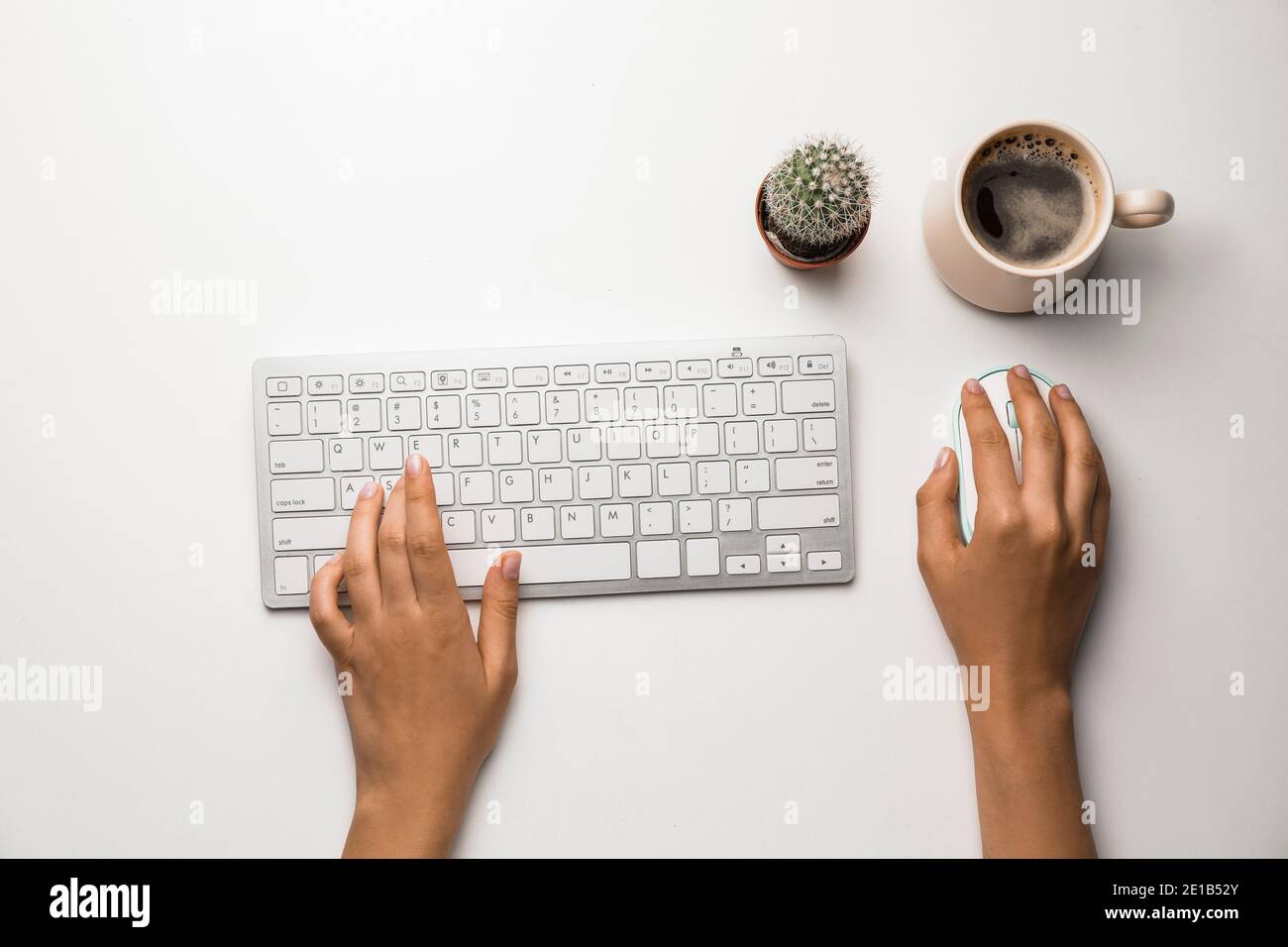 Female hands with computer keyboard on white background Stock Photo - Alamy