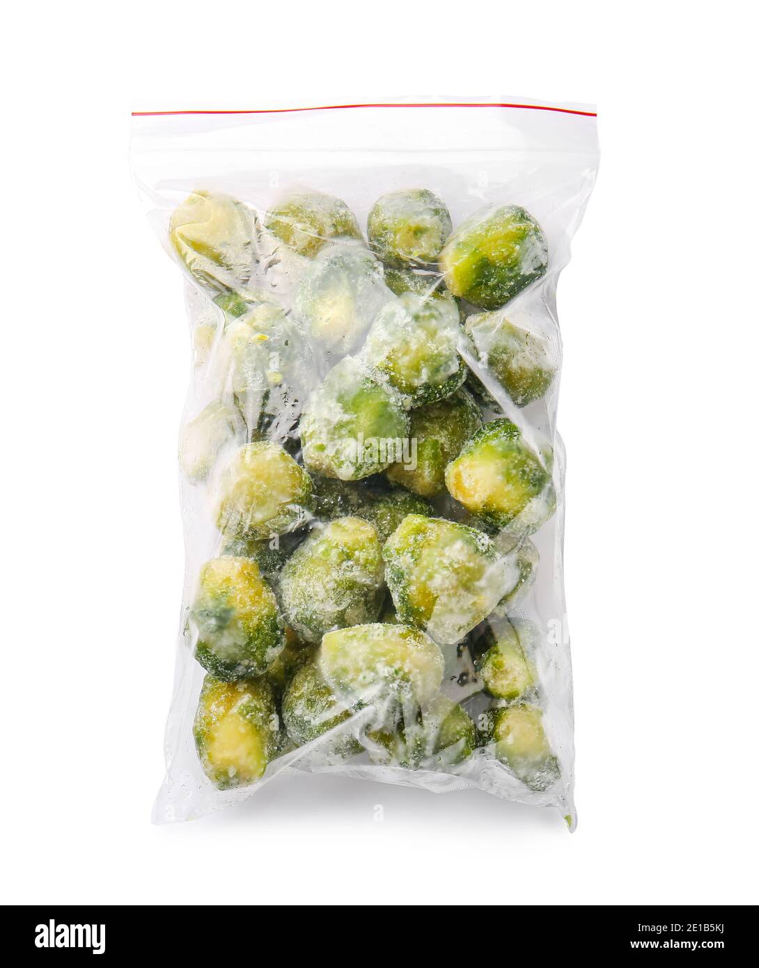 Frozen Brussels sprouts in plastic bag on white background Stock Photo ...
