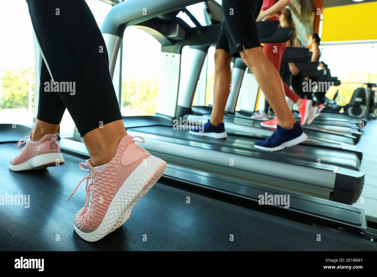 People training on treadmills in gym Stock Photo - Alamy