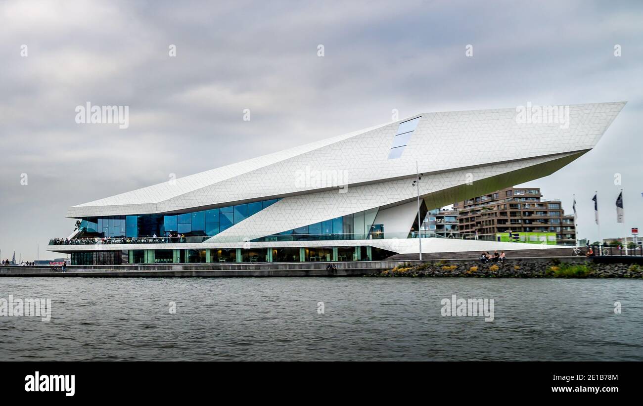 The futuristic building shape of the Eye Film Museum on the north shore ...