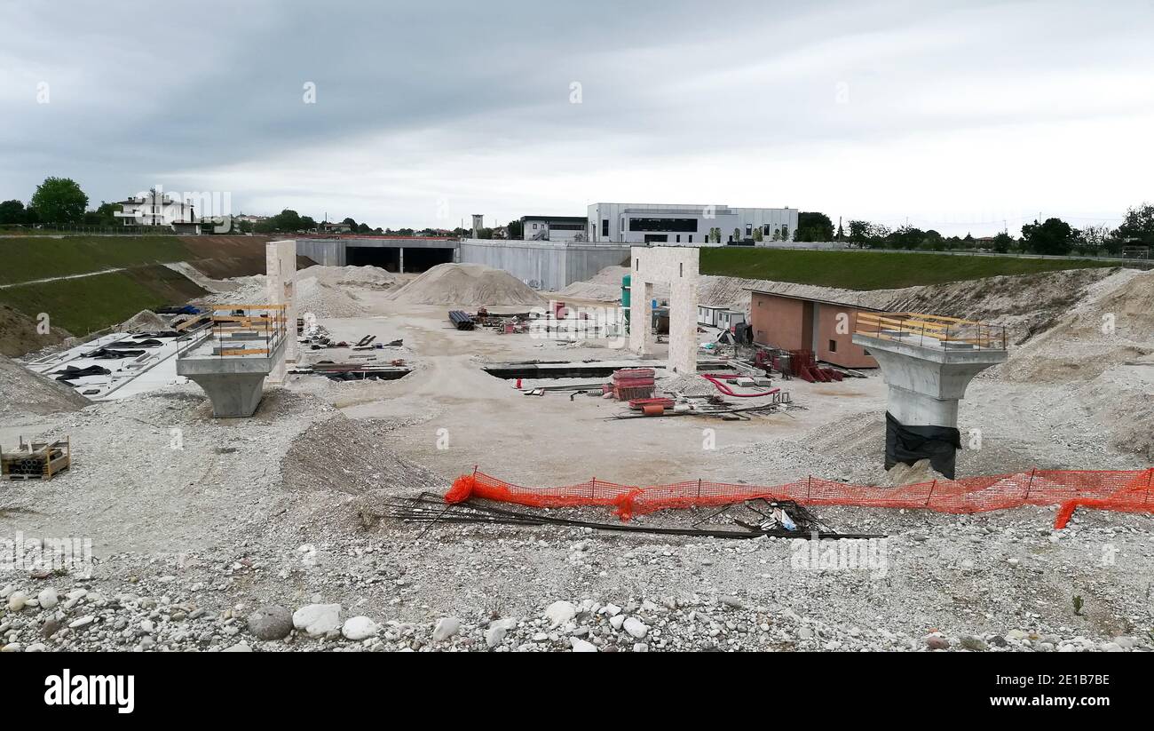 Highway construction site view. Civil engineering. Road on costruction ...