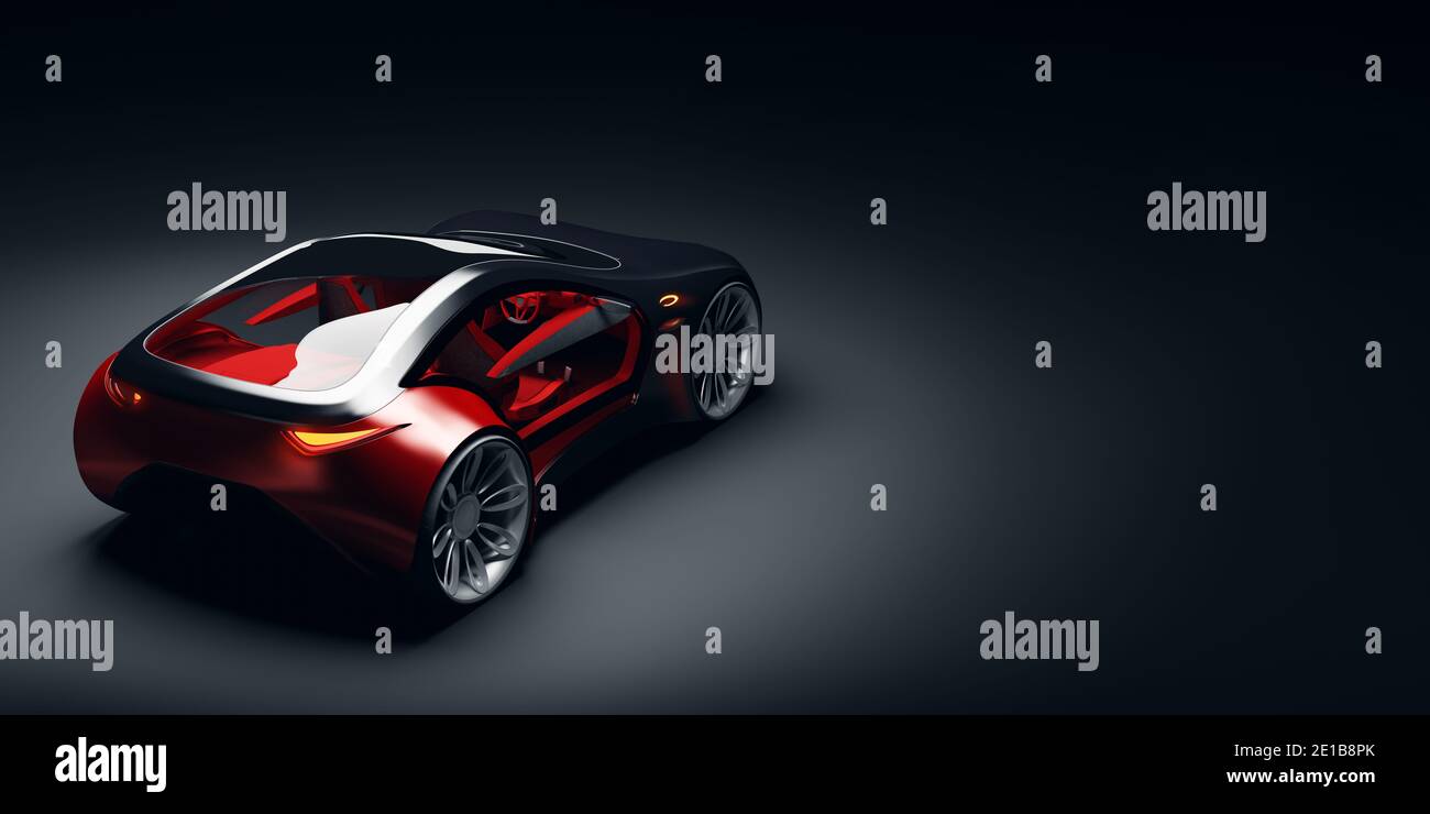 Rear view of futuristic fast sports car in studio light. Brandless ...